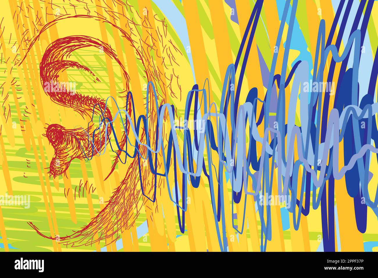 Drawing of ear and sound waves, vector illustration Stock Vector Image ...