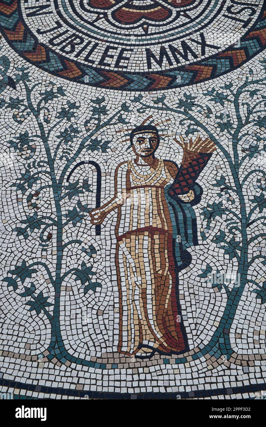 Roman style mosaic in the Roman Gardens in Chester, England Stock Photo ...