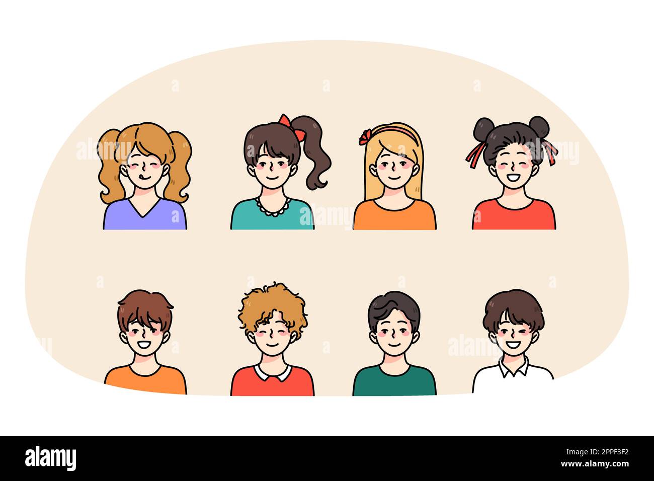 Set of diverse little happy children show different emotions and face ...