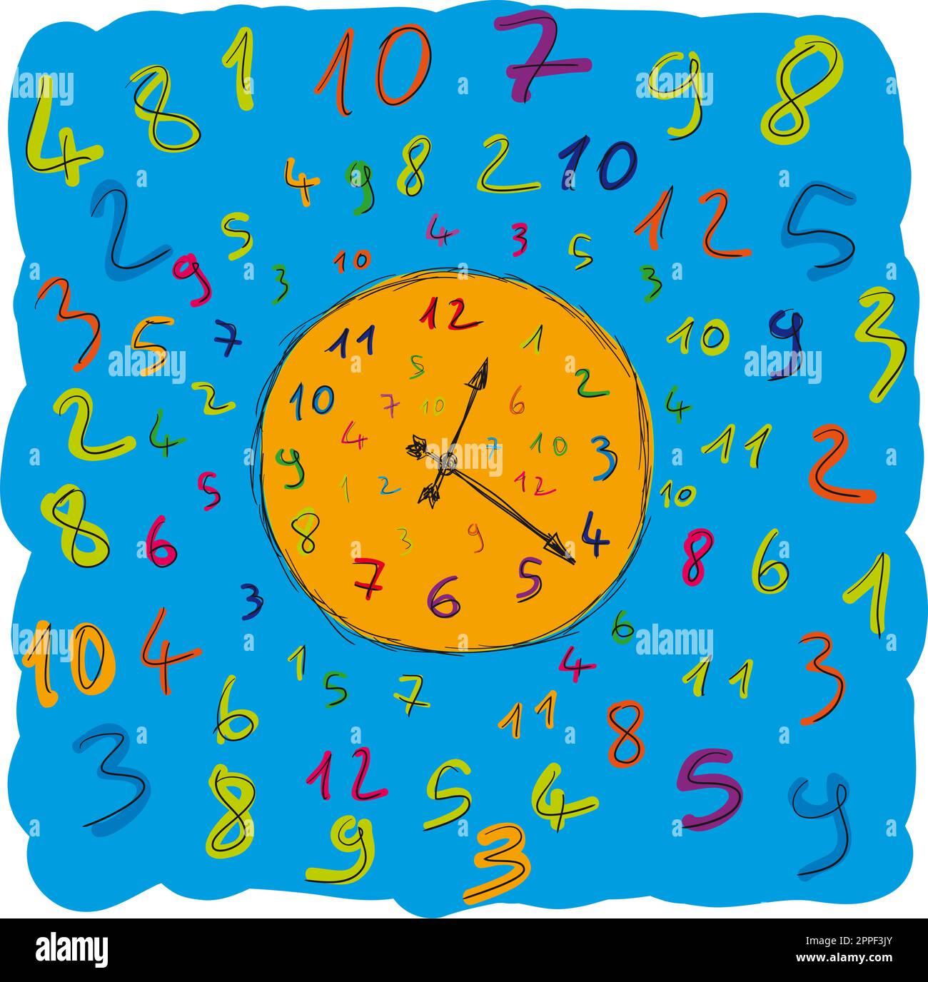 Drawing of a clock and many numbers, vector illustration Stock Vector ...