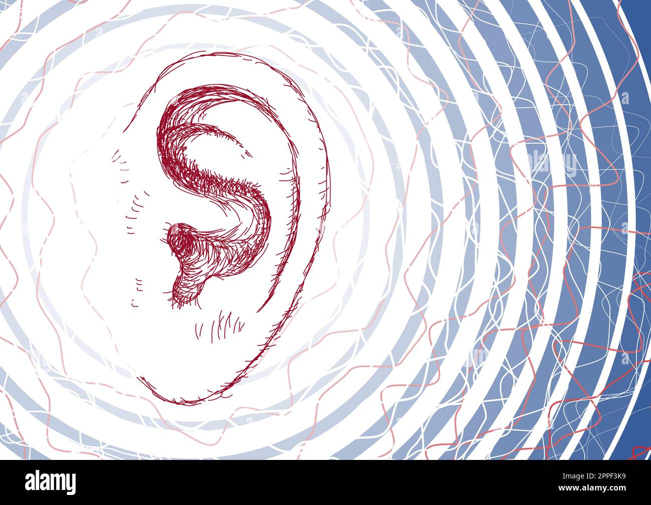 Drawing of ear and sound waves, vector illustration Stock Vector Image ...