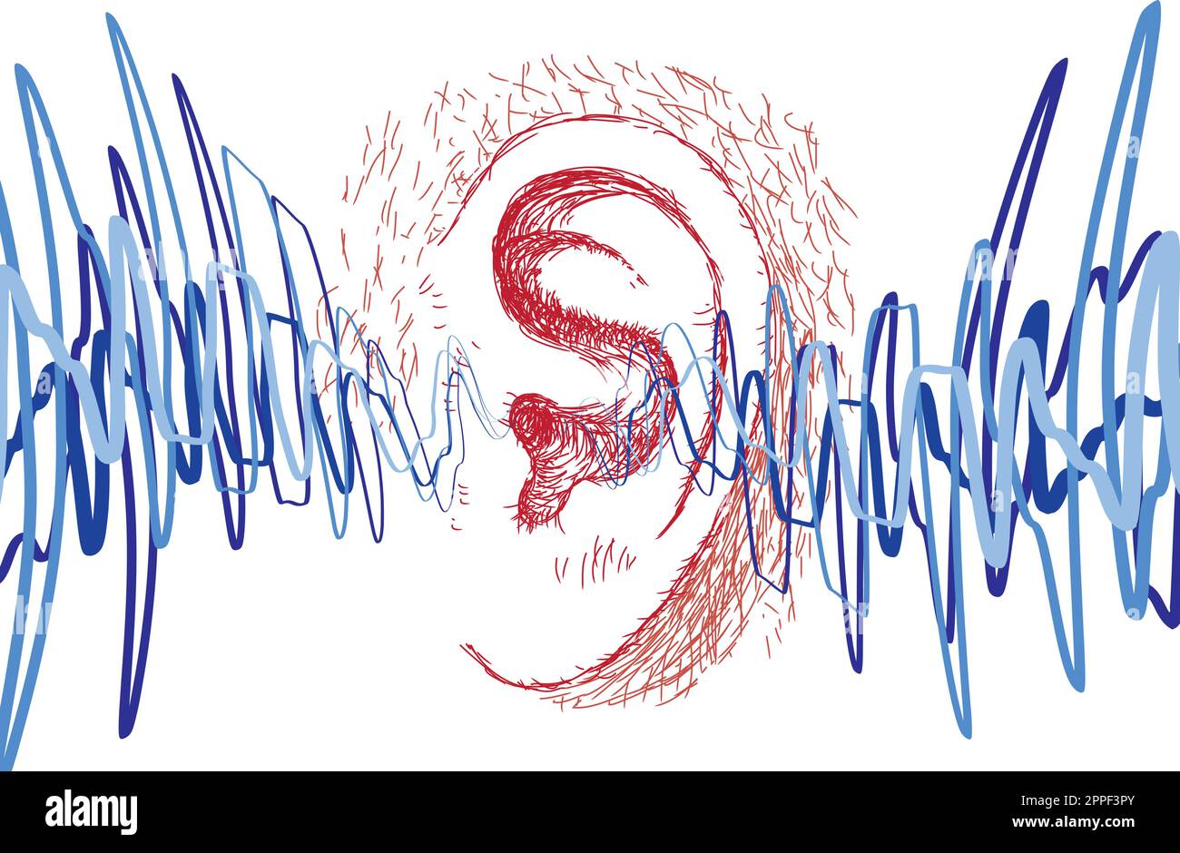 Drawing of ear and sound waves, vector illustration Stock Vector Image ...