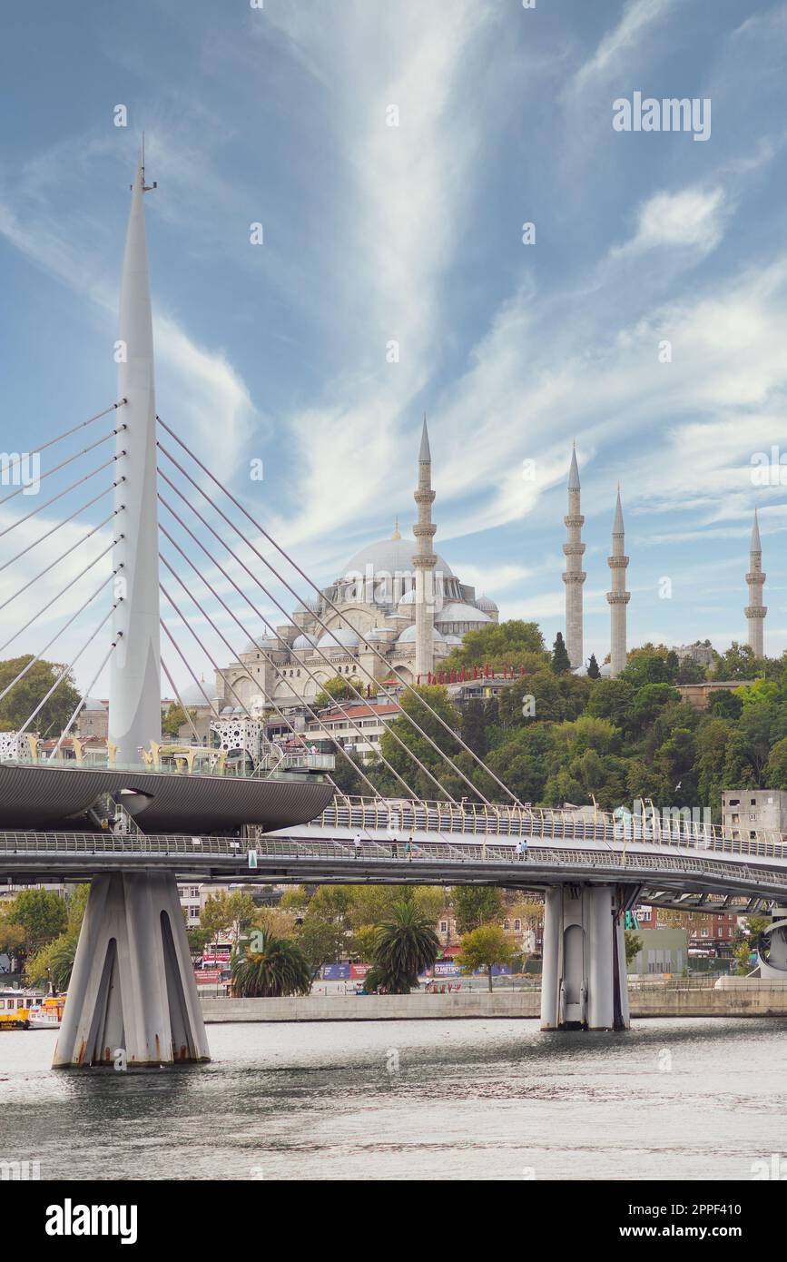 Day shot of Golden Horn Metro Bridge, or Halic Bridge, overlapping ...