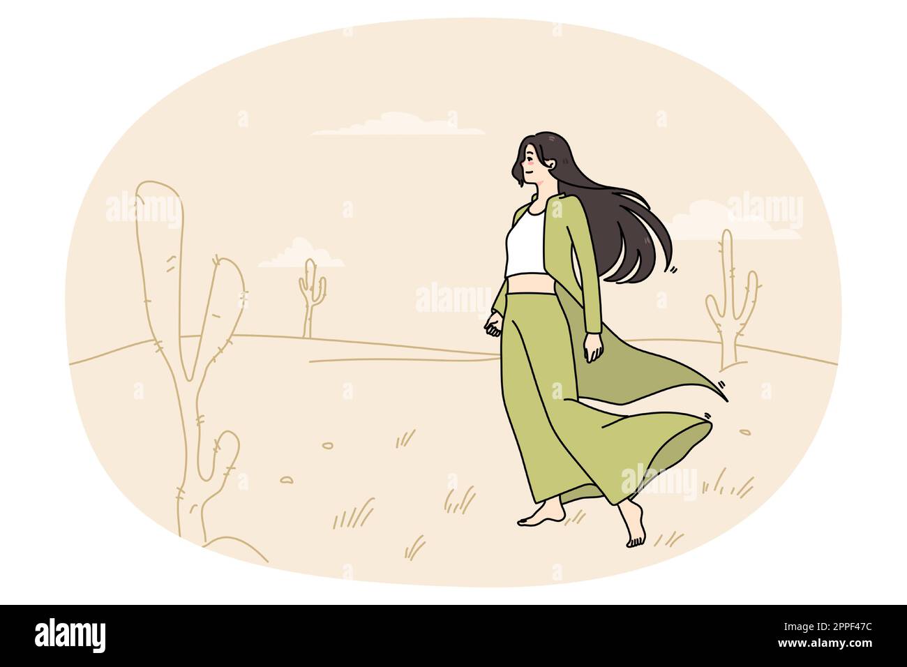 Young woman wandering desert. Millennial girl feel lost and lonely in ...