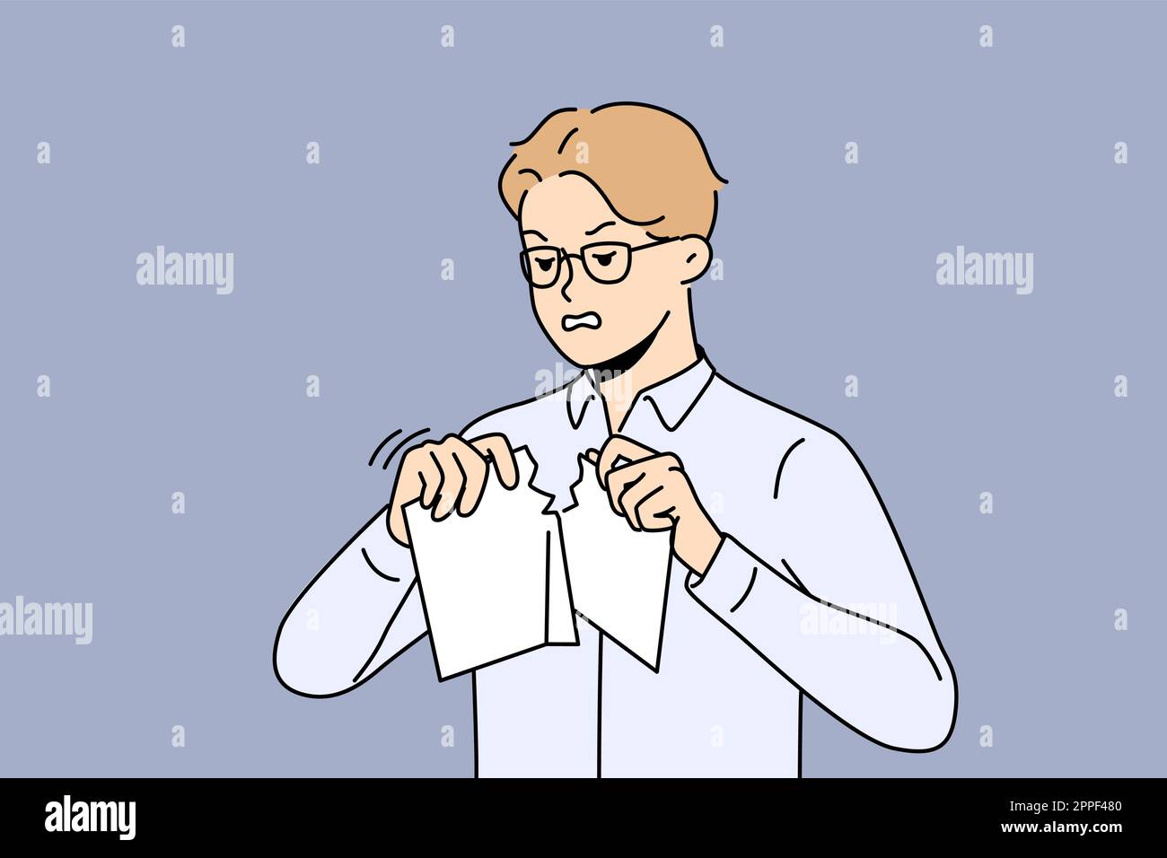 Angry businessman tear paper document distressed with business failure ...
