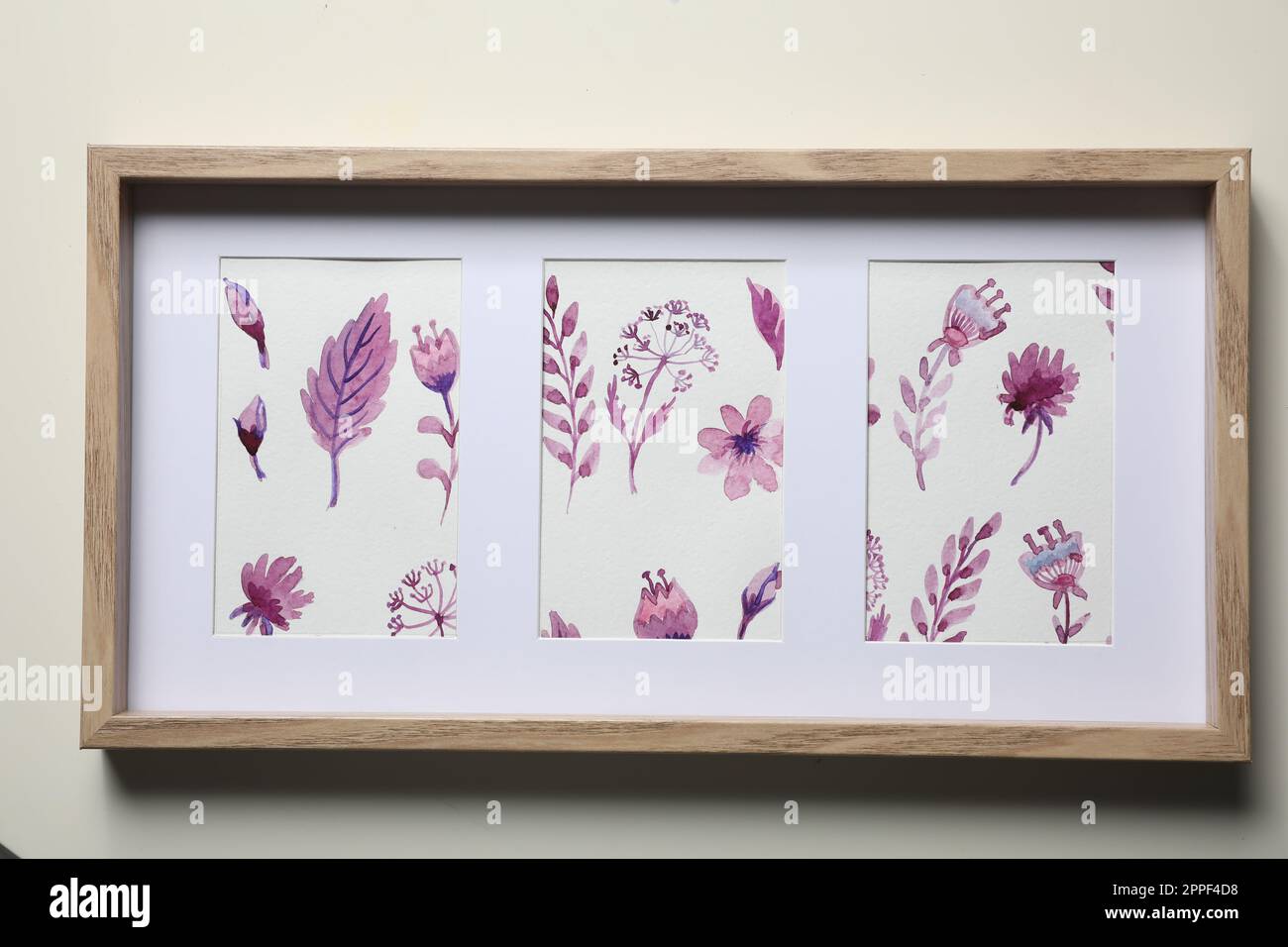 Frame with floral watercolor paintings on light background Stock Photo ...