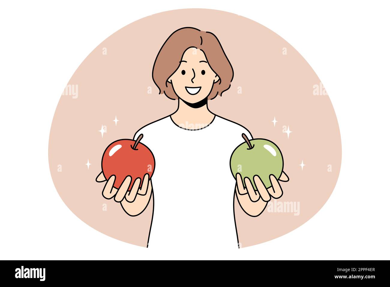 Choosing and getting decision concept. Young woman standing and holding ...