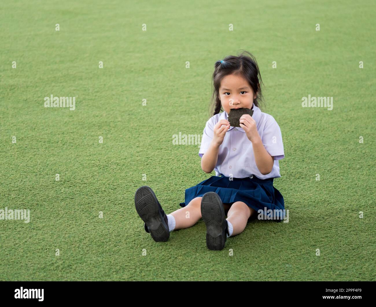 Happy Asian child eating delicious nori seaweed, in the garden Stock ...