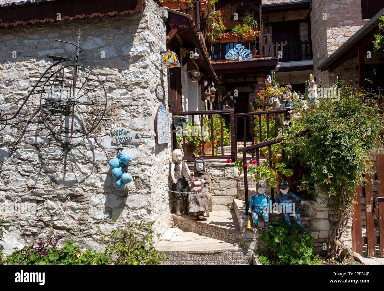 Artwork outside a traditional Cypriot house in Lania village, Limassol ...