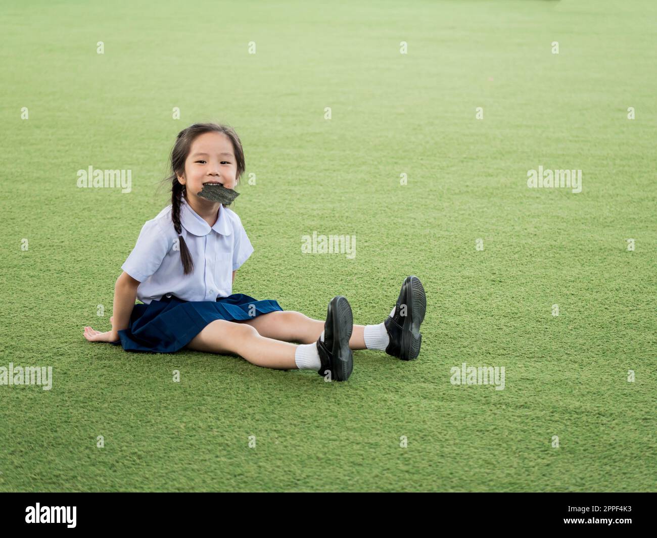 Happy Asian child eating delicious nori seaweed, in the garden Stock ...