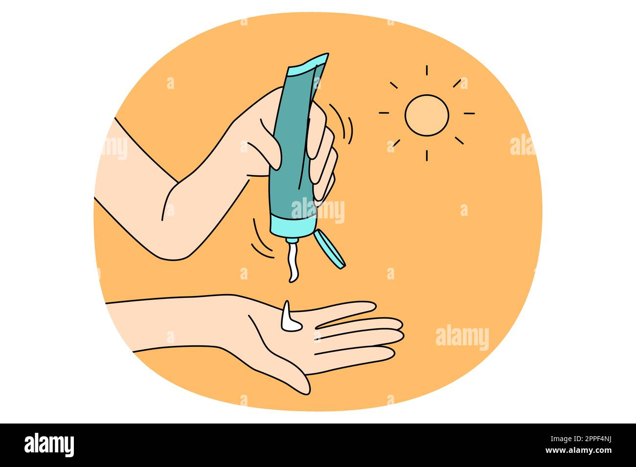 Protection from sun during summer concept. Human hands applying ...