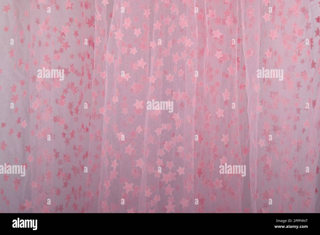 Fine mesh netting with fluffy pink stars fabric or material, suitable ...