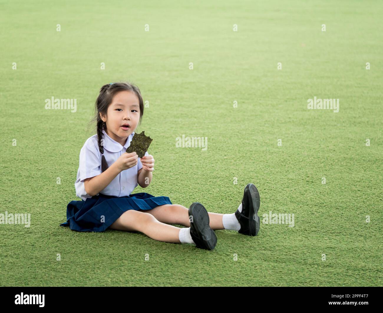 Happy Asian child eating delicious nori seaweed, in the garden Stock ...