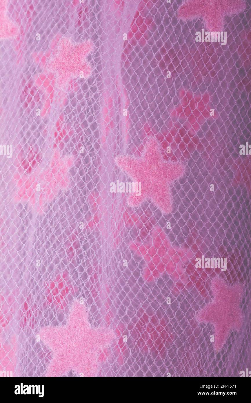 Fine mesh netting with fluffy pink stars fabric or material, suitable ...
