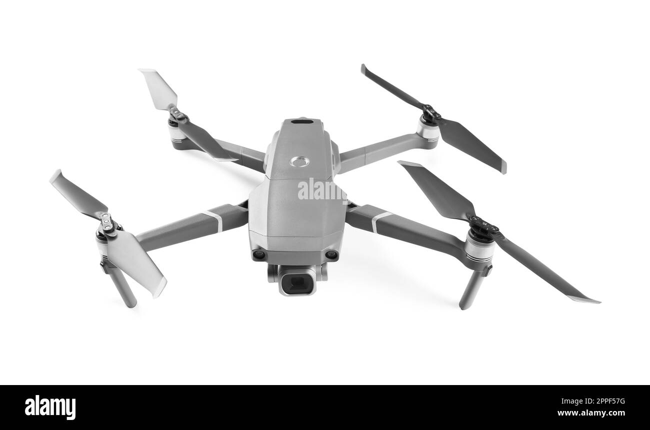 Modern drone with camera isolated on white Stock Photo - Alamy