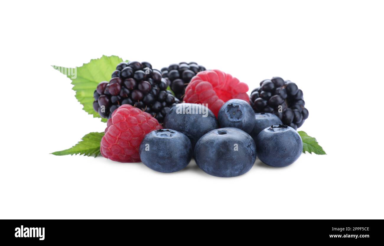 Mix of different fresh berries isolated on white Stock Photo - Alamy