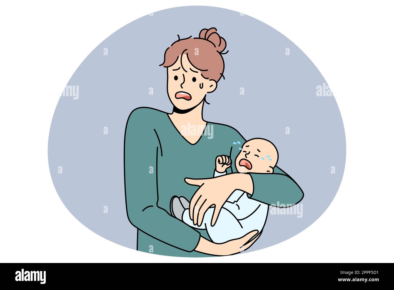 Motherhood problems and stress concept. Young stressed woman mother ...