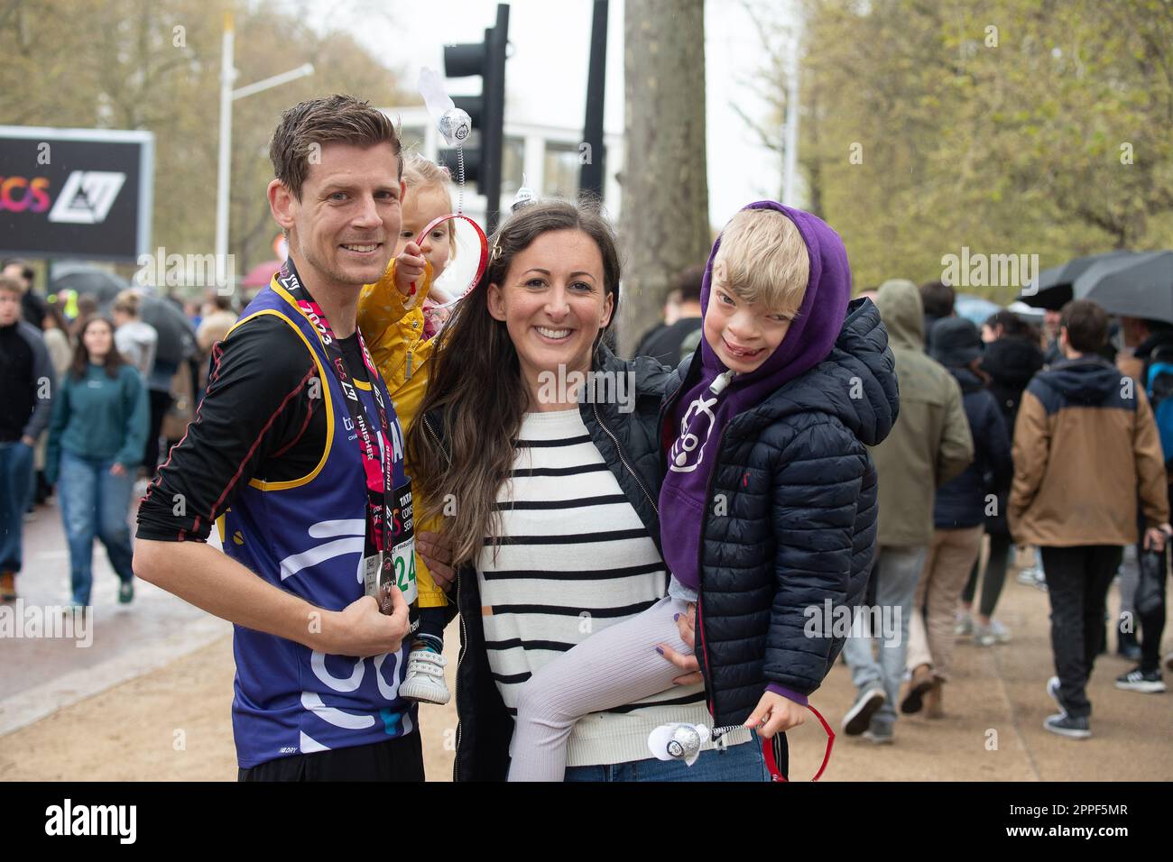 Westminster, London, UK. 23rd April, 2023. Dad Adam King runs the ...