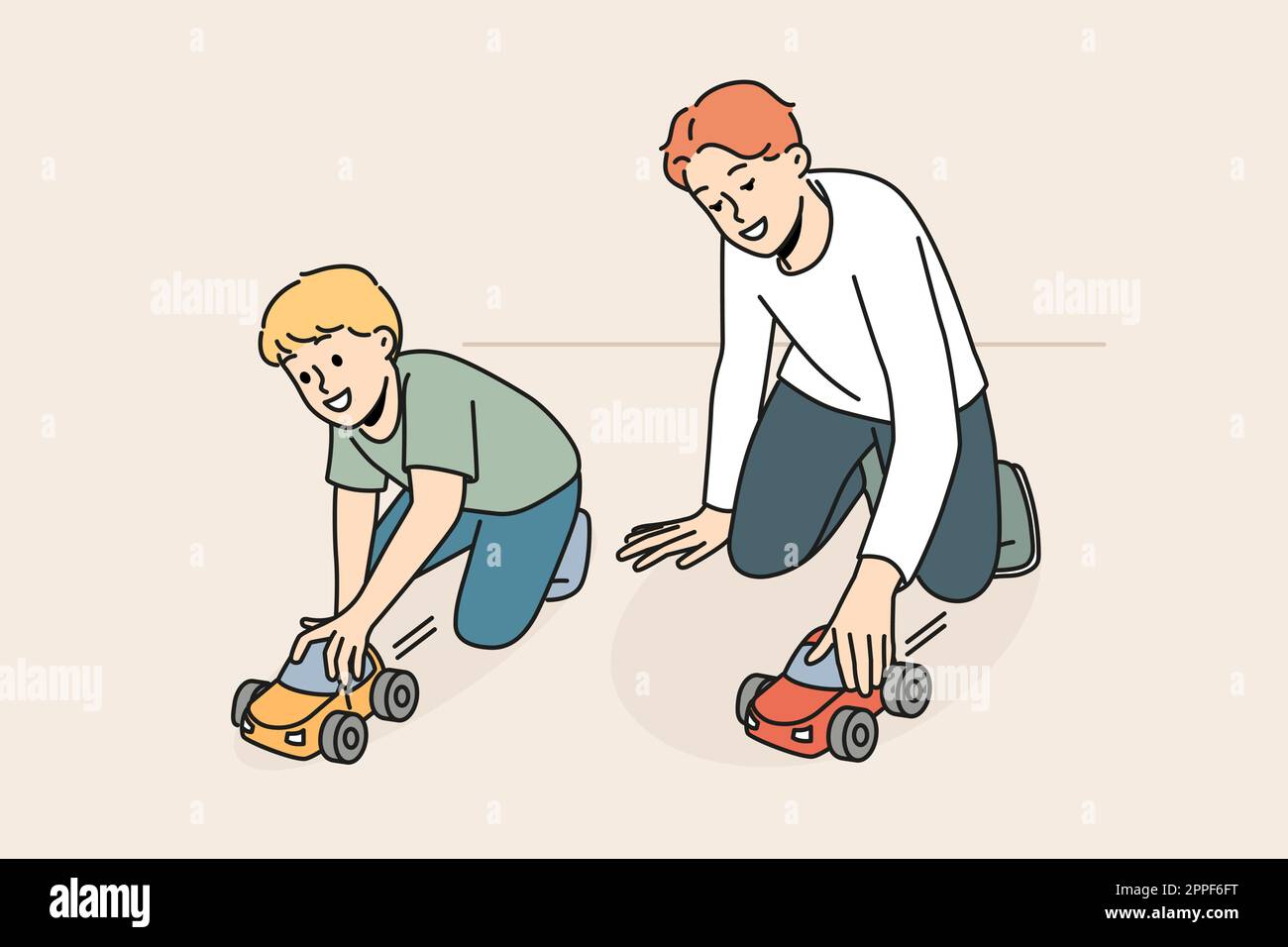 Smiling father playing cars with little son at home. Happy caring dad ...