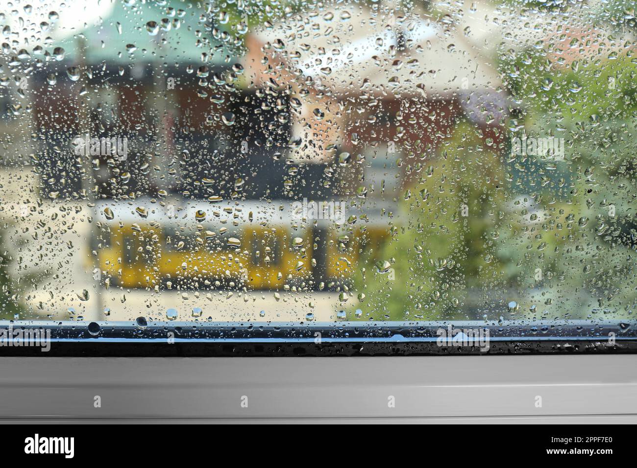 Window glass with drops of condensate indoors, closeup Stock Photo - Alamy