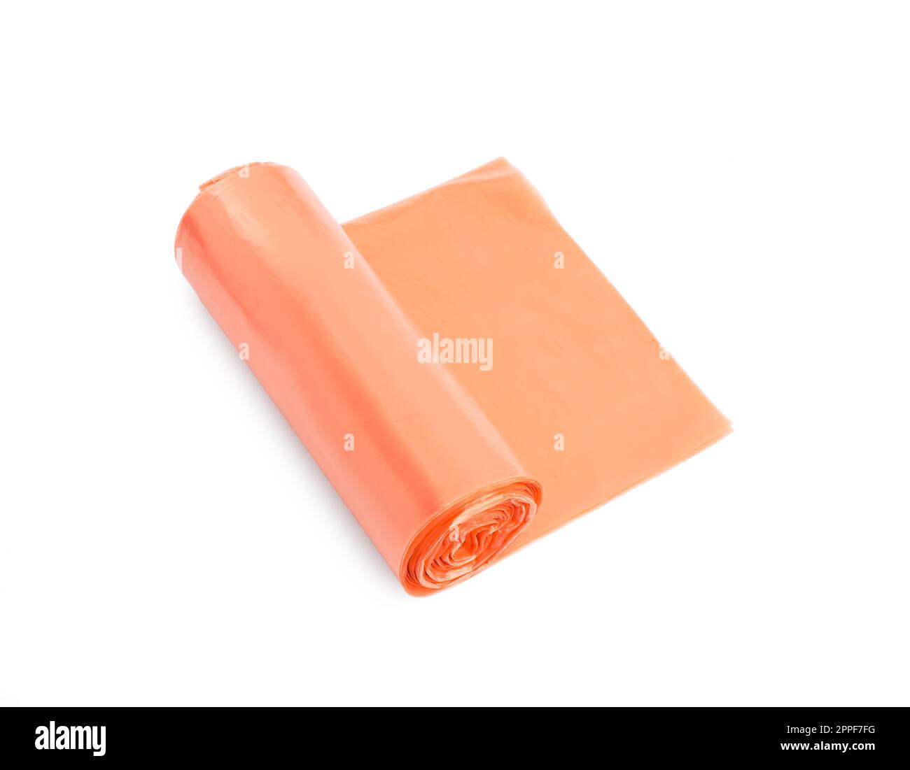 Roll of orange garbage bags isolated on white Stock Photo - Alamy