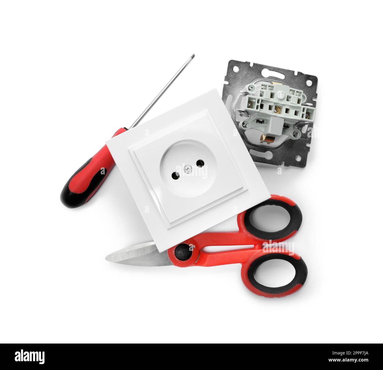 Set of sockets and electrician's tools isolated on white Stock Photo ...