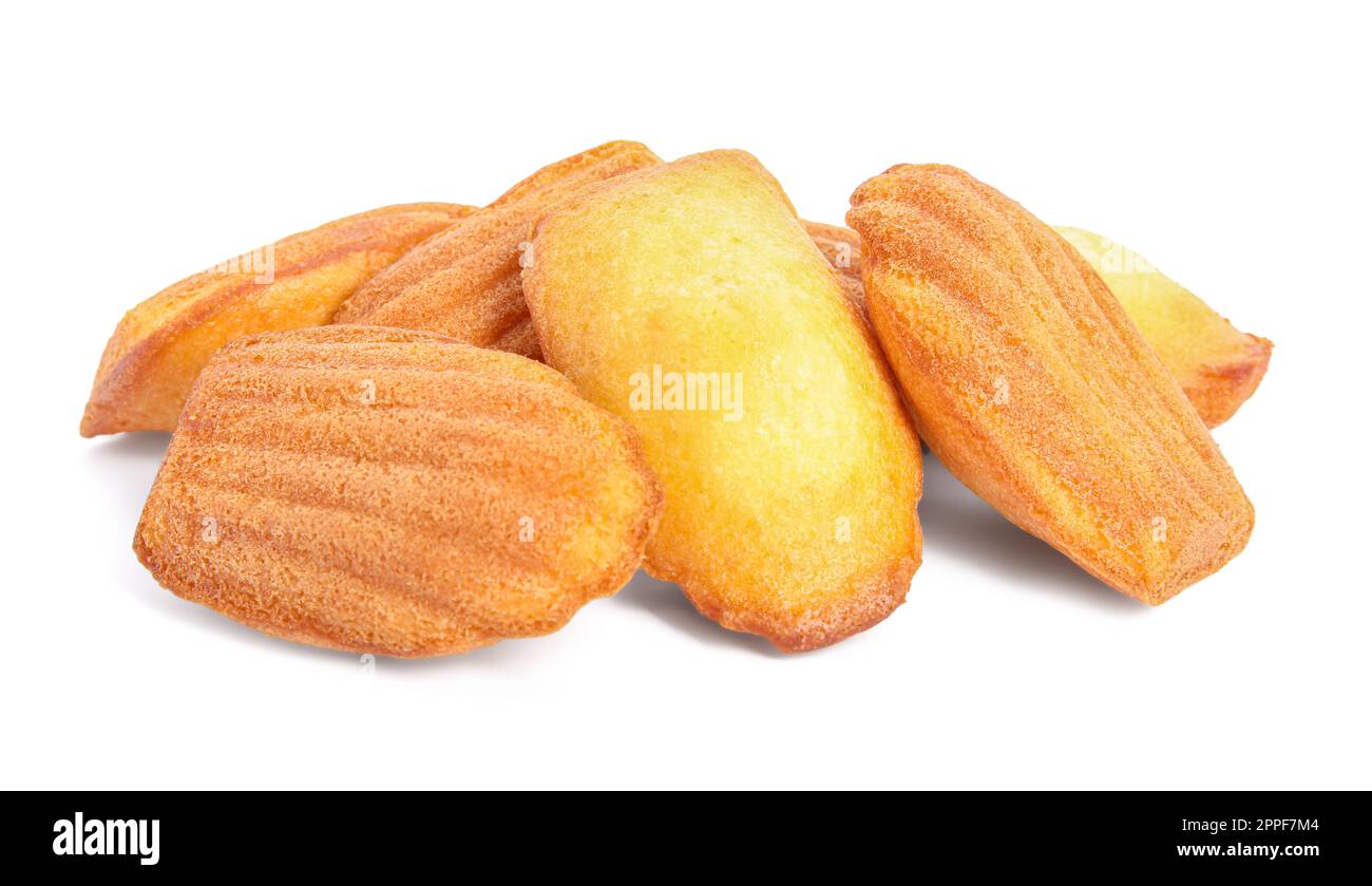 Pile of delicious madeleine cakes on white background Stock Photo - Alamy