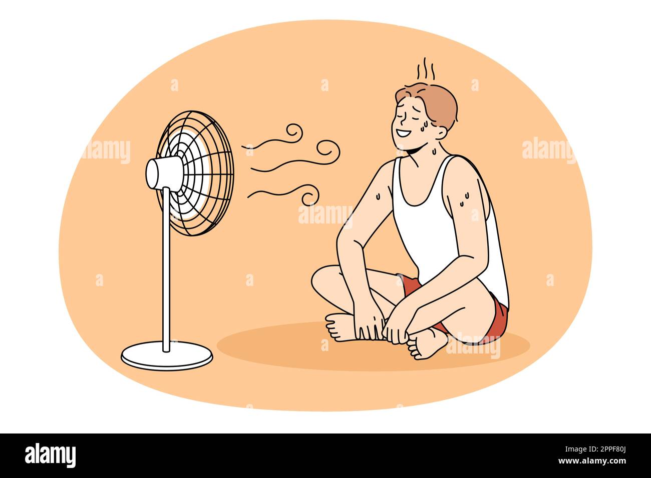 Sweating and cooling air concept. Young positive man in sportswear ...