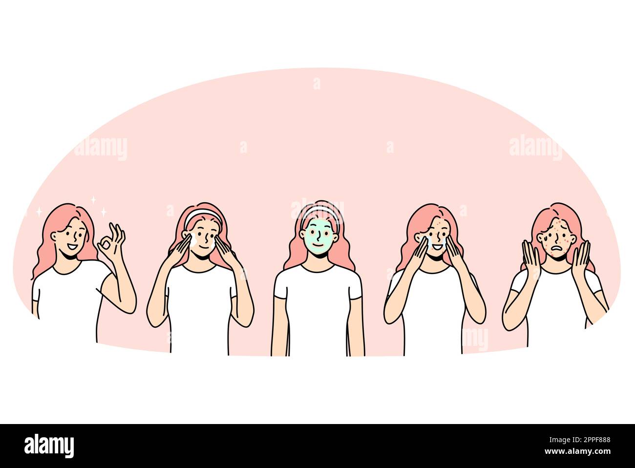 Skin care and treatment concept. Young smiling woman having skin acne ...