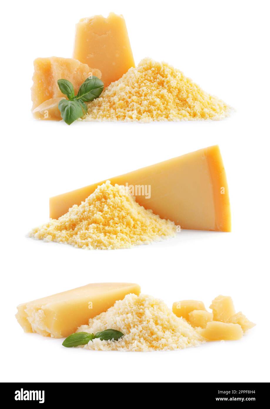 Set with delicious parmesan cheese on white background Stock Photo - Alamy