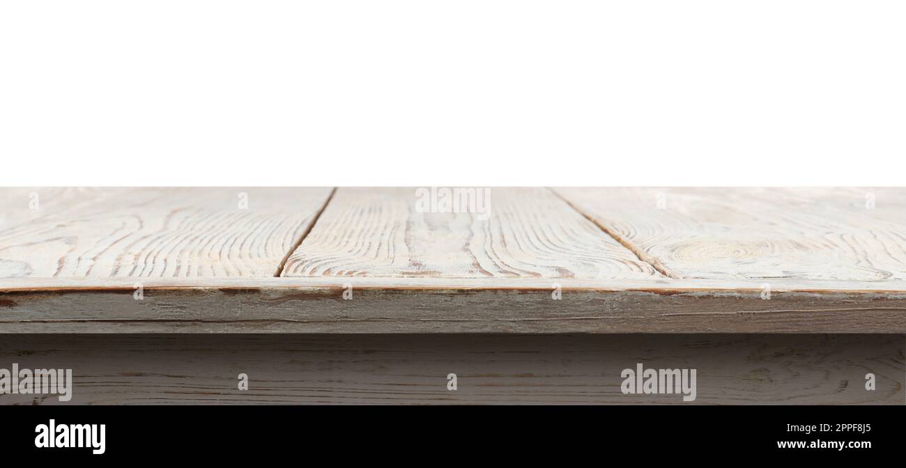 Empty wooden surface isolated on white. Mockup for design Stock Photo ...