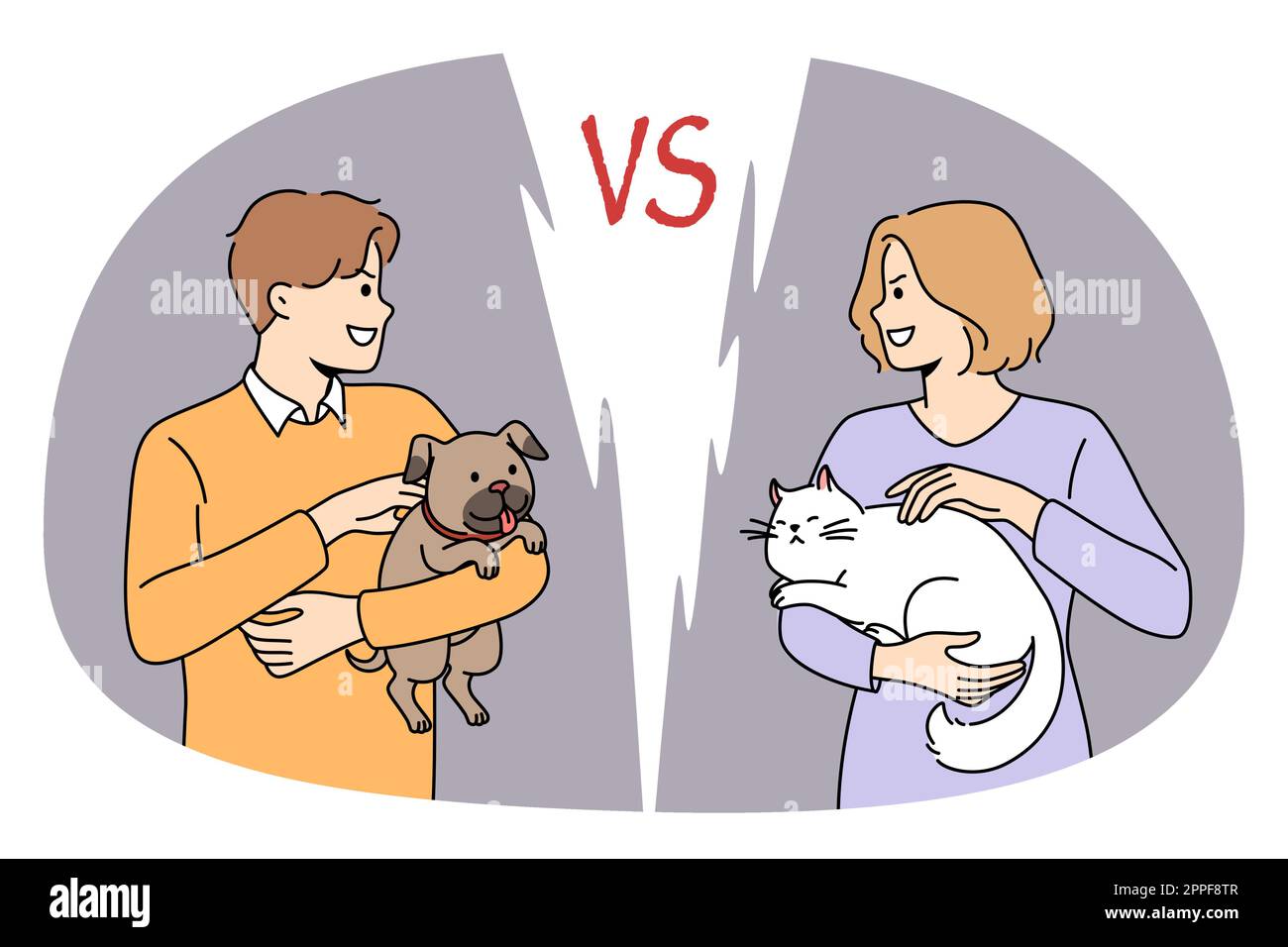 Cat or dog love concept. Young smiling woman with white cat standing ...