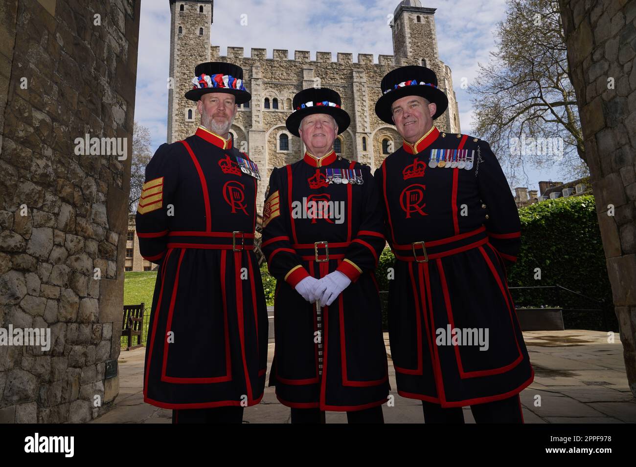 Yeoman Warders, also known as Beefeaters, in their new uniform for King ...