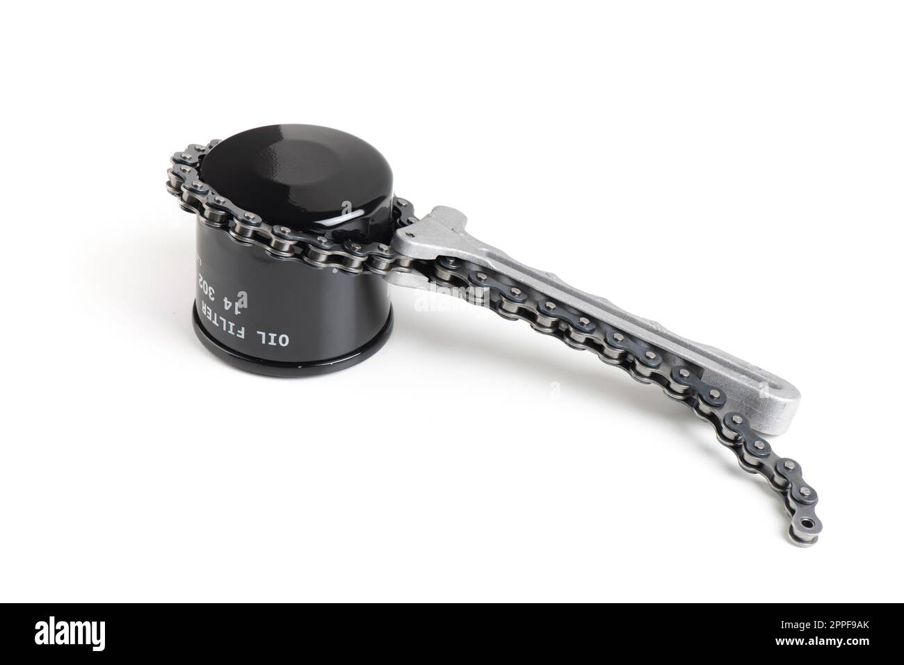 The new car oil filter and chain wrench isolated over white background ...