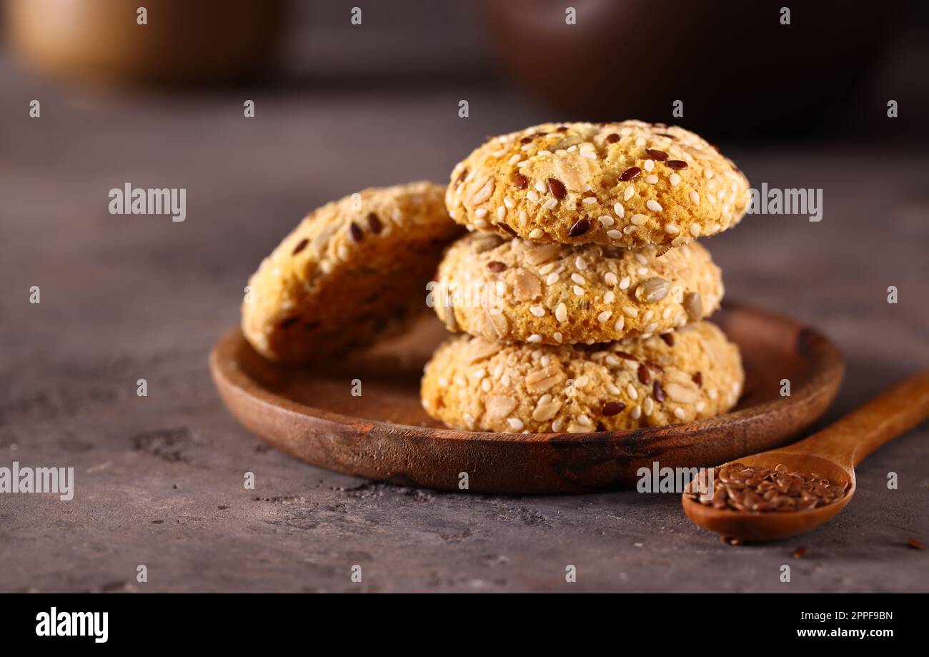 organic cookies with flaxseed, healthy food Stock Photo - Alamy