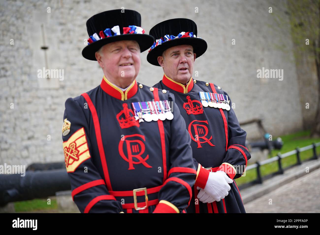 Yeoman Warders, also known as Beefeaters, in their new uniform for King ...