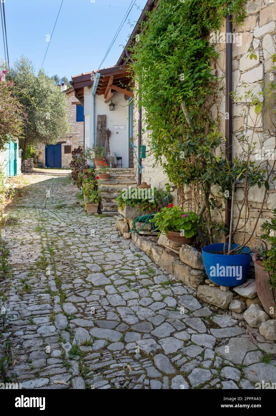 Antheon street, Lania village, Limassol district, Cyprus Stock Photo ...