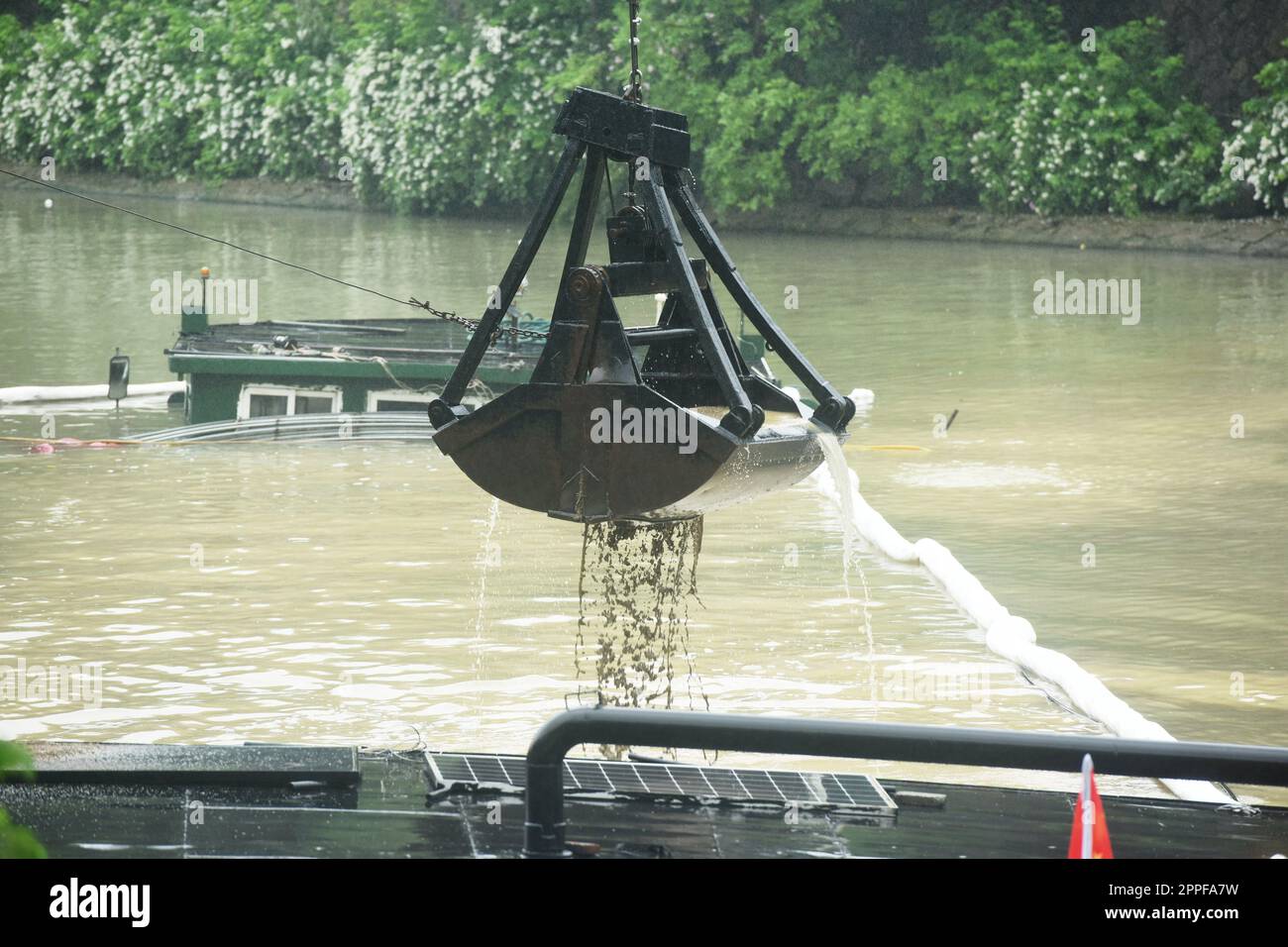 HANGZHOU, CHINA - APRIL 24, 2023 - Aerial photo shows a rescue ship ...