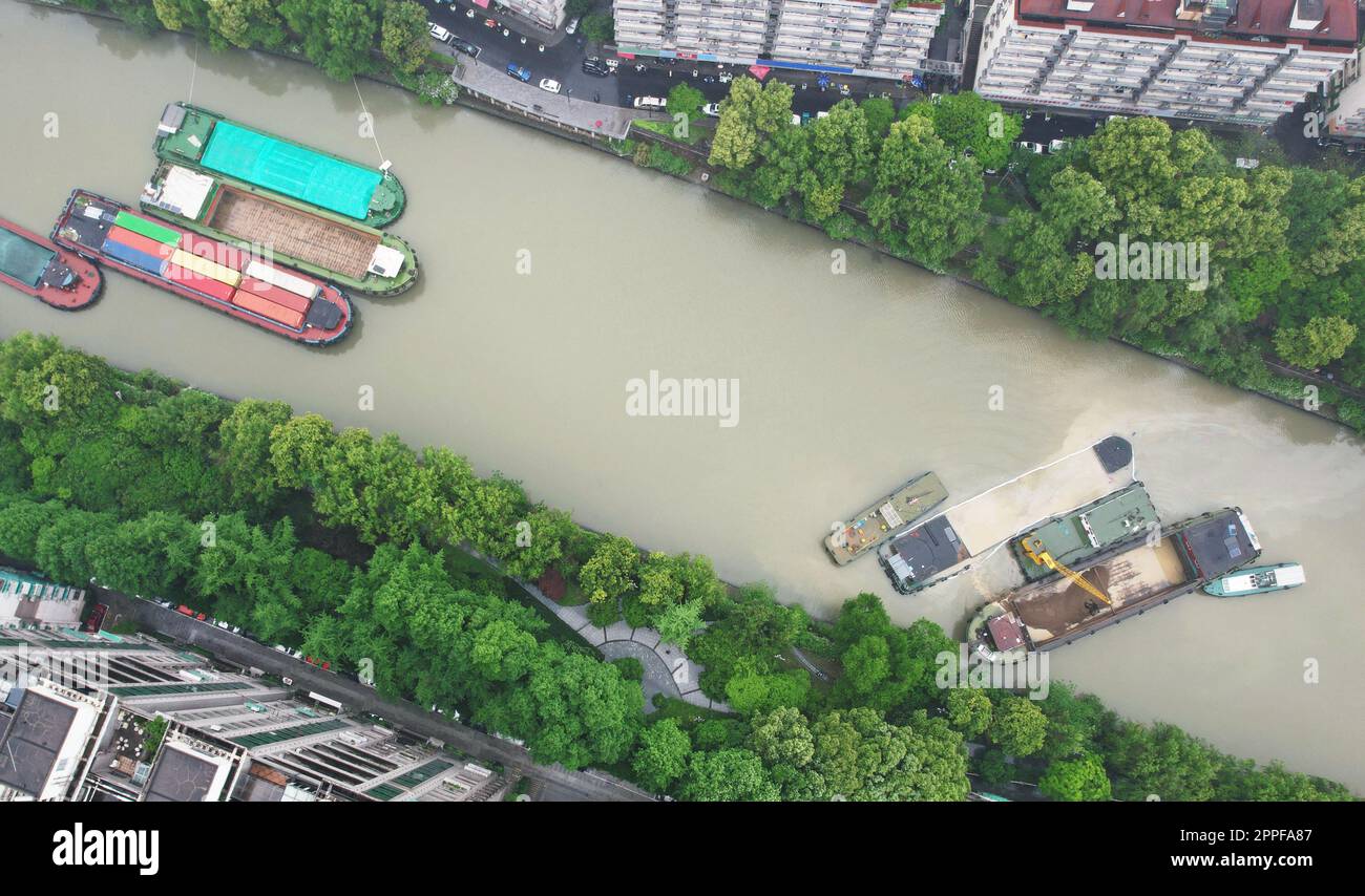 HANGZHOU, CHINA - APRIL 24, 2023 - Aerial photo shows a rescue ship ...