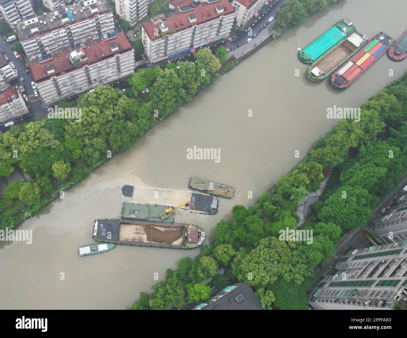 HANGZHOU, CHINA - APRIL 24, 2023 - Aerial photo shows a rescue ship ...