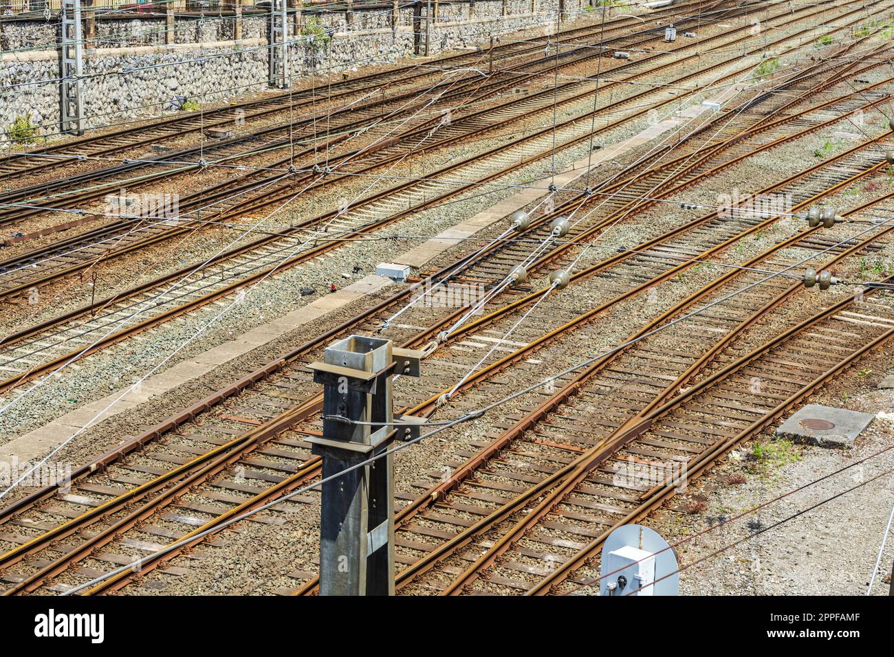 Lots of railway tracks. Many electrified of railway junction Stock ...