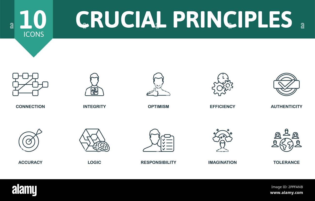 Crucial Principles Outline Set Creative Icons Connection Integrity
