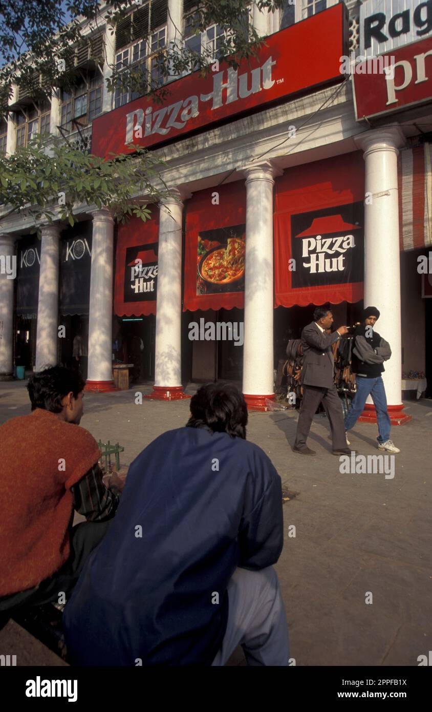 a Pizza Hut Restaurant at the shopping area of Connaught Place in the ...
