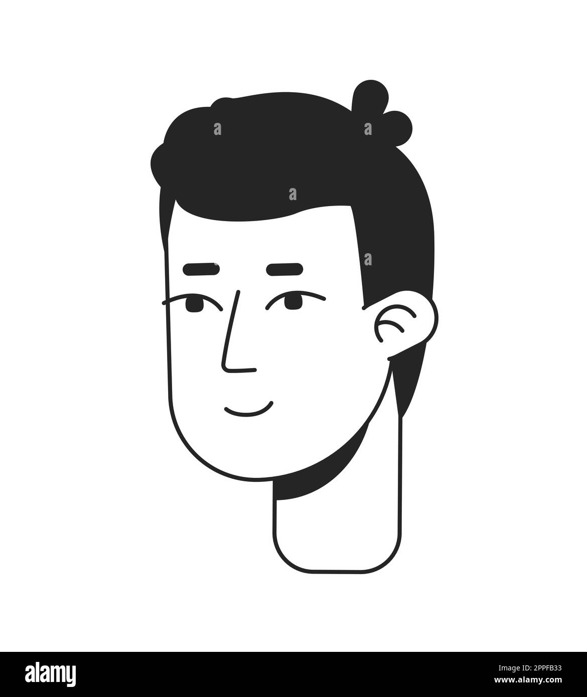 Contented young man flat line monochromatic vector character head Stock ...