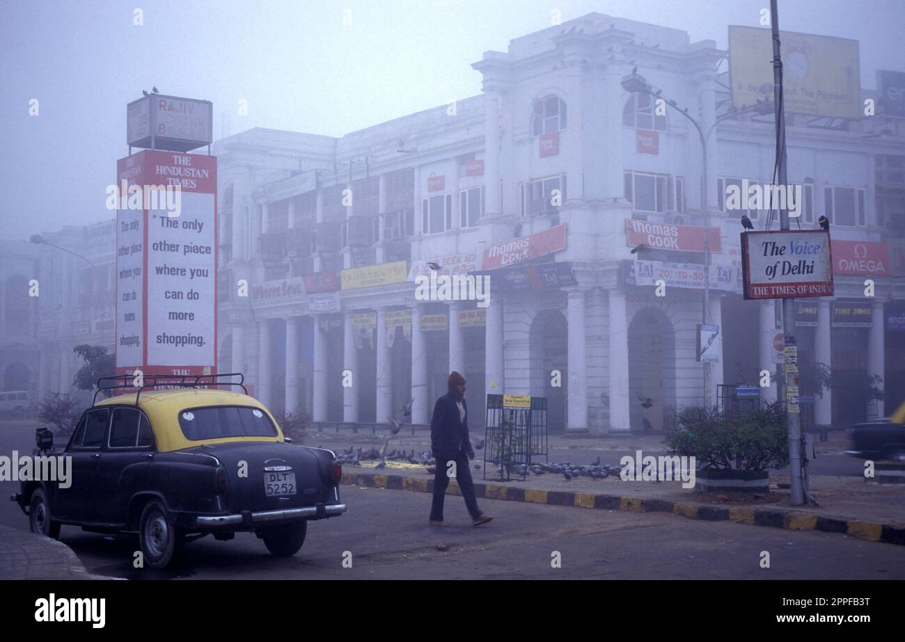 the shopping area of Connaught Place in the city of New Delhi in India ...