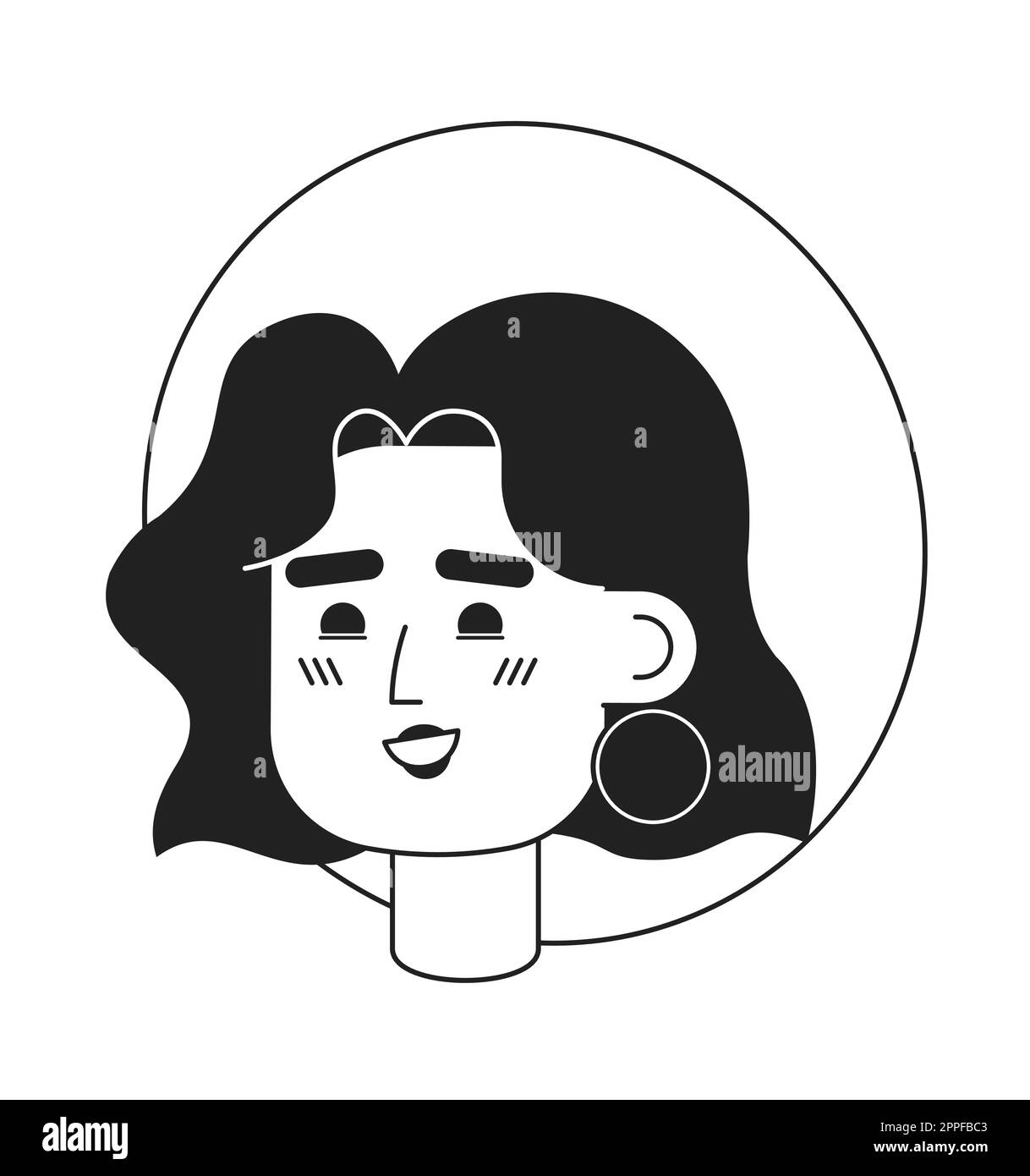 Elegant lady with earring, wide brim hat monochromatic flat vector ...