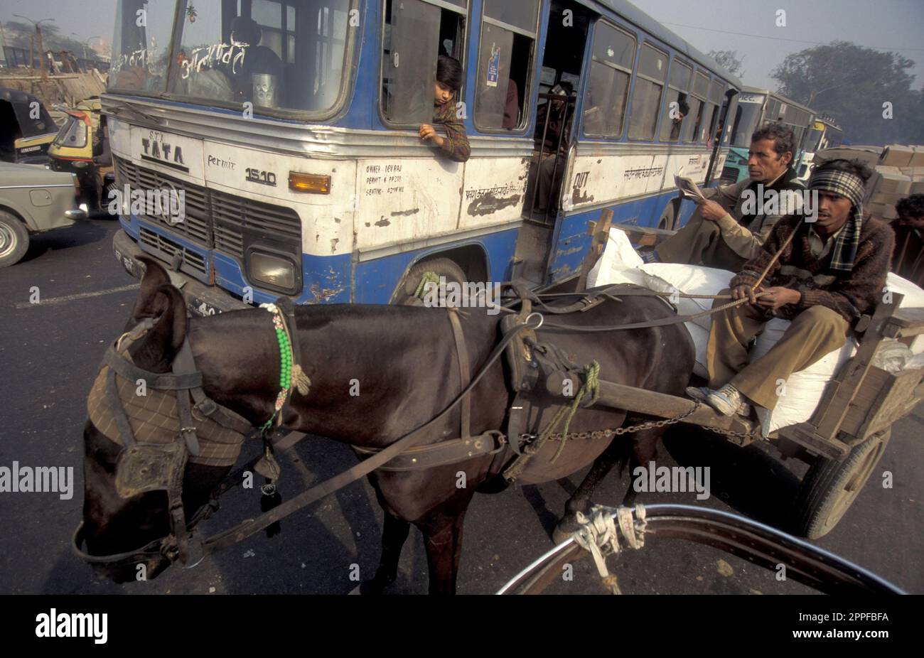 traffic at a Bazaar and Market in the old Town of Old Delhi in the city ...
