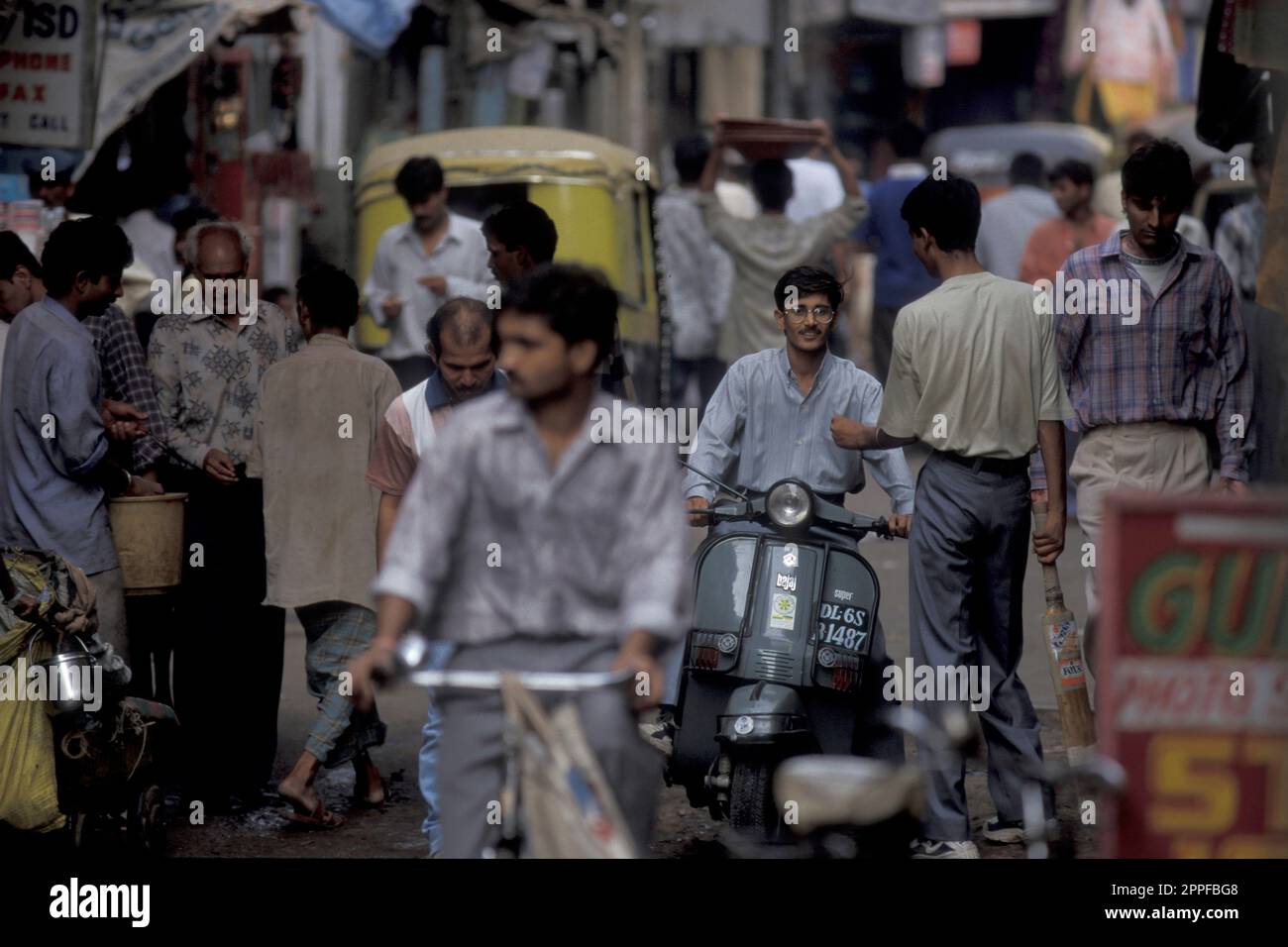 a motorbike in the old Town of Old Delhi in the city of Delhi in India ...