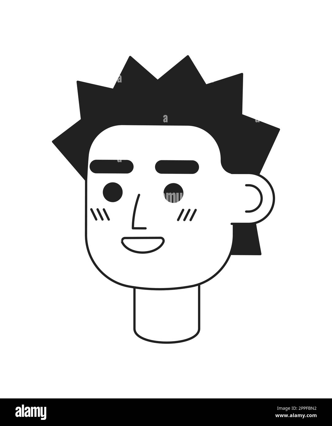 Smiling young man with spiky haircut monochromatic flat vector ...