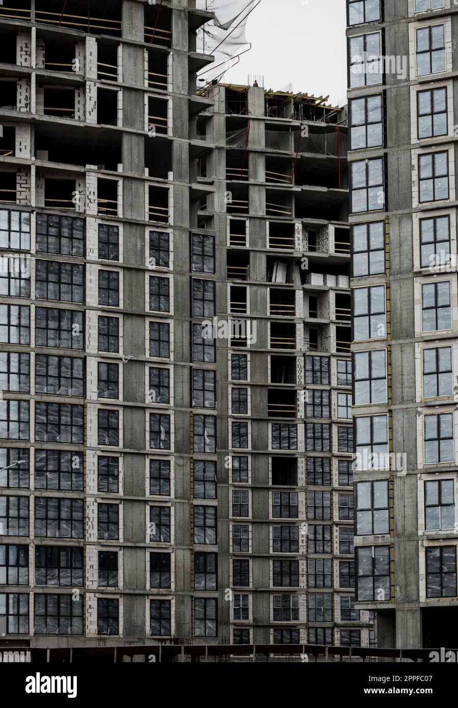 High-rise building under construction. Reinforced concrete floors Stock ...